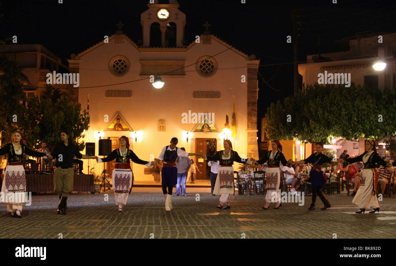 Folkloric evening, Cretan dances, church, Mohos, plateau, Crete, Greece ...