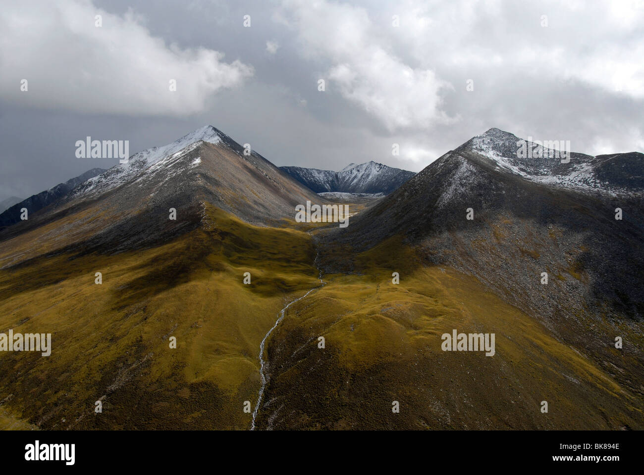 Geomorphology, mountain scenery, mountain peaks with high valley ...