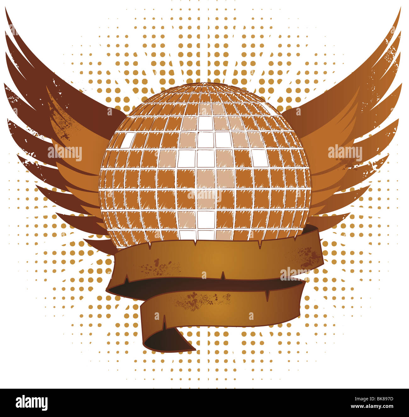 Hand drawn style disco ball with wings and banner Stock Photo - Alamy