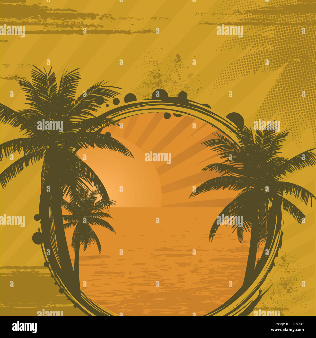 Retro tropical background with palm trees, sunset and sea Stock Photo ...