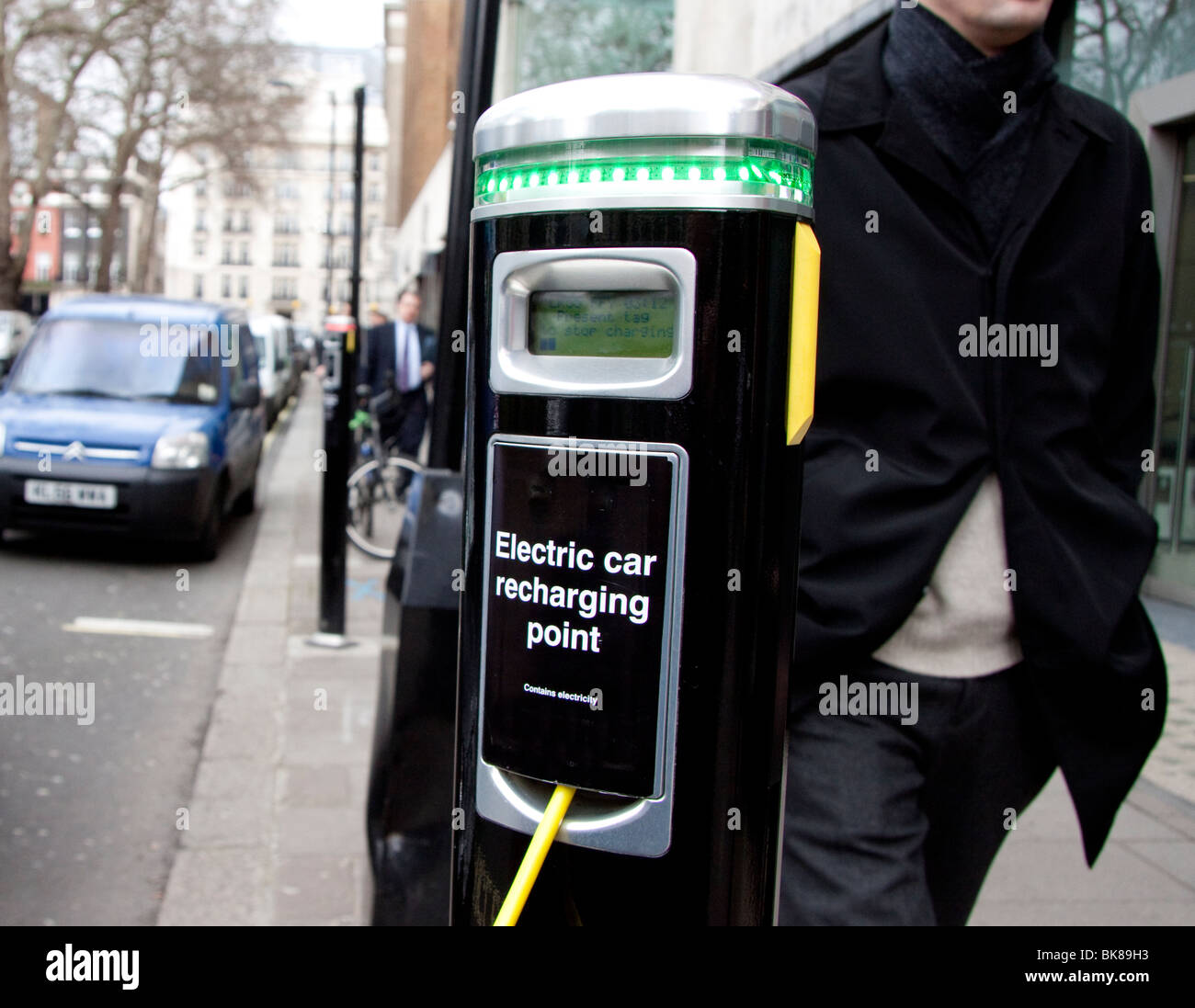 An electric car charging point on the streets of Mayfair, London Stock ...