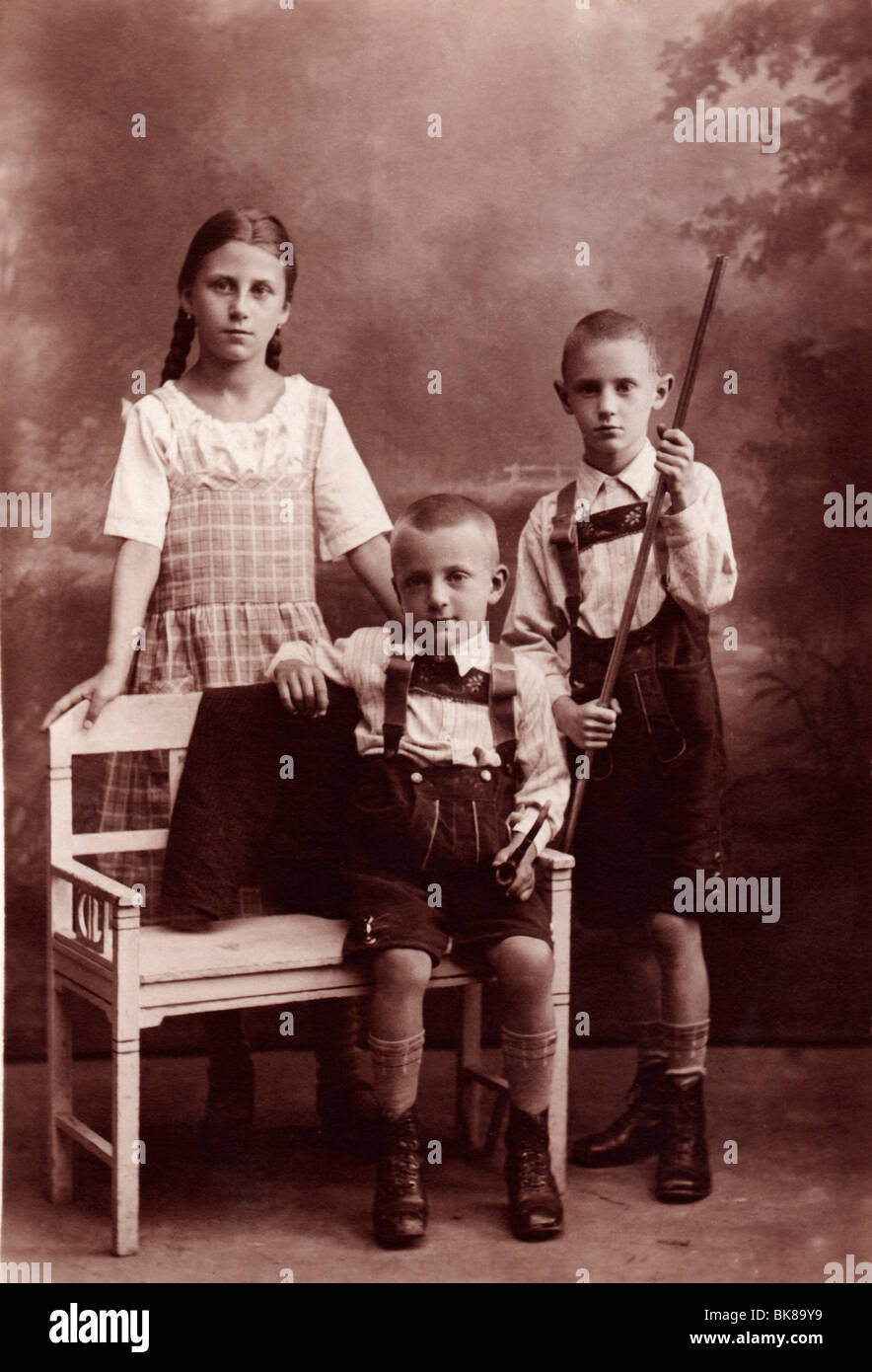 Children wearing traditional costume, historic photograph, around 1910 ...