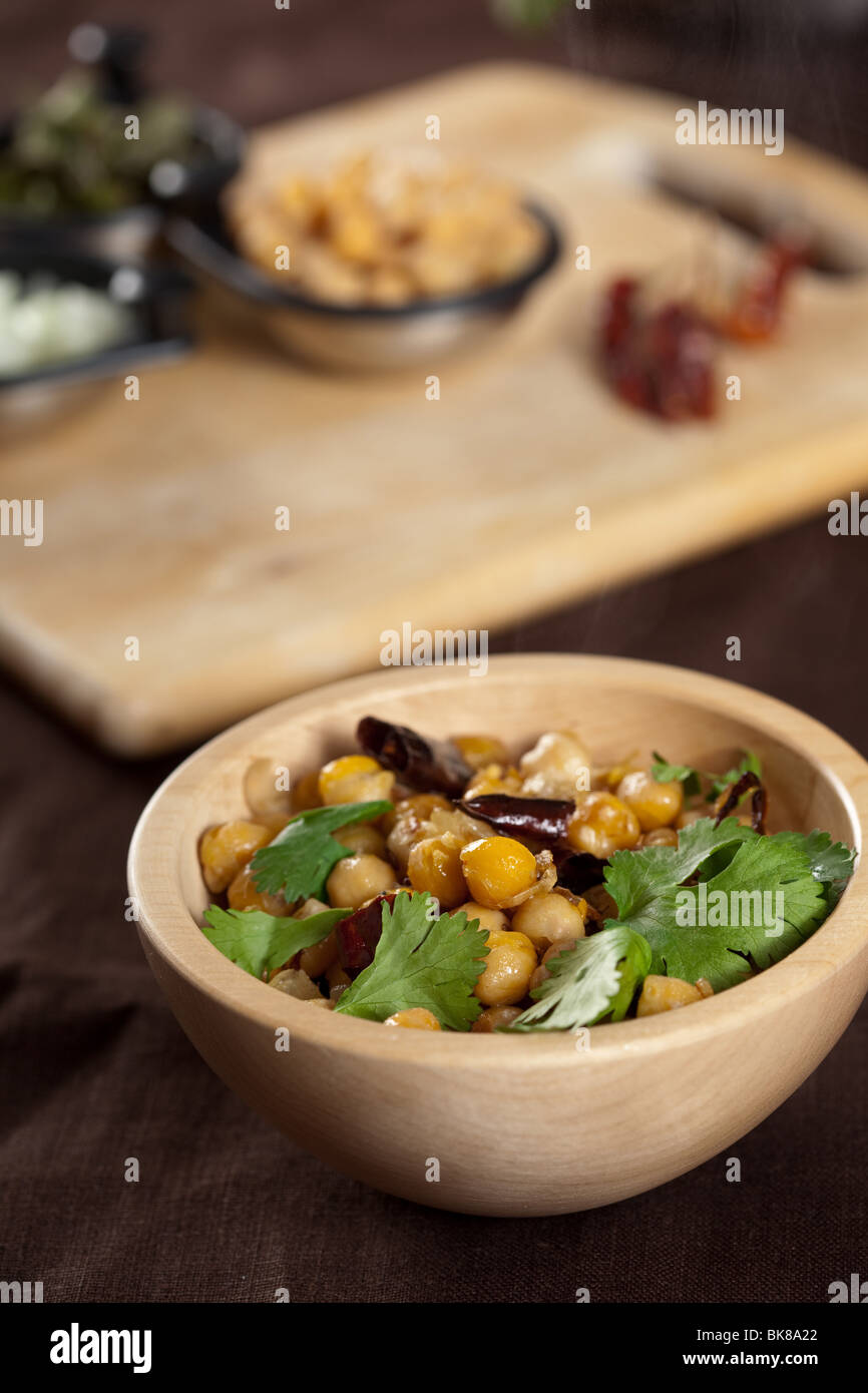 Delicious freshly made Indian starter with chickpeas and cilantro Stock ...