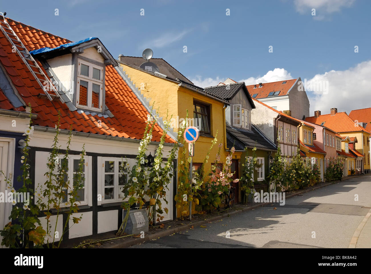 Street in the historic town of Aalborg, Ålborg, Nordjylland region ...