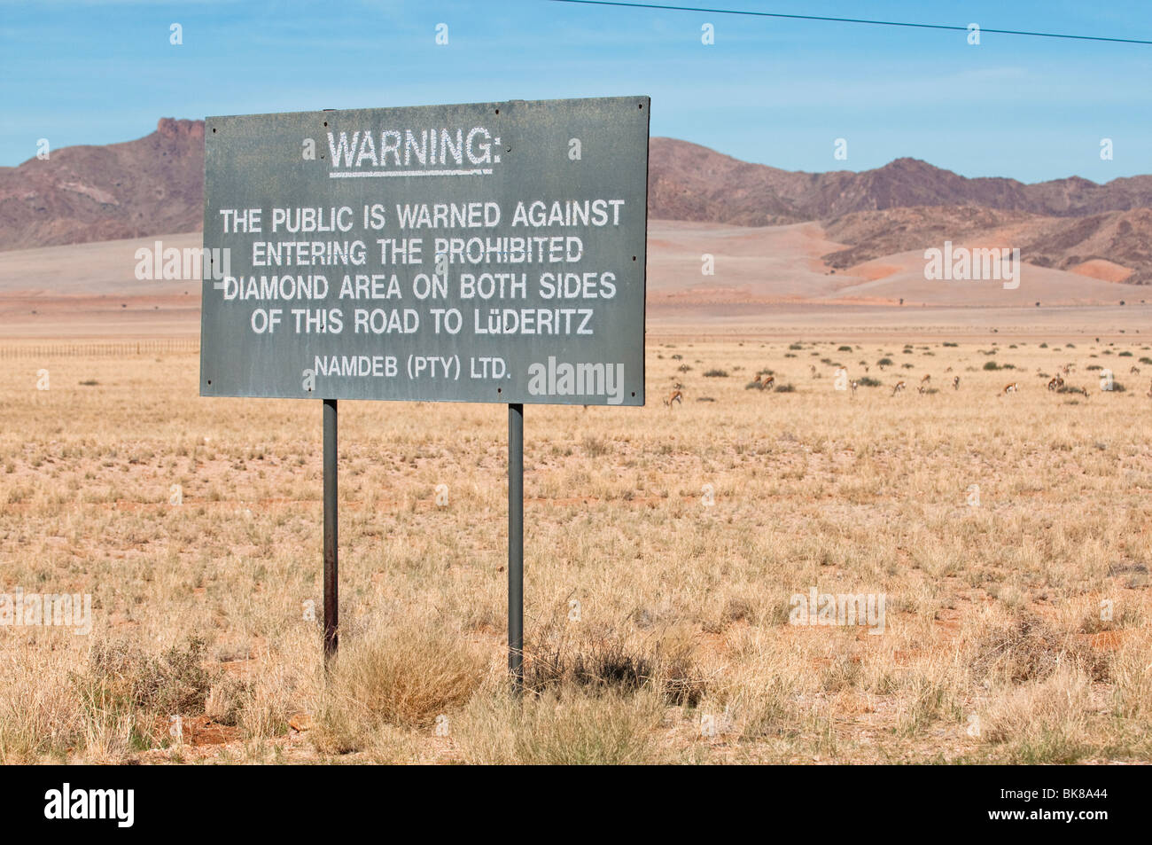 Warning sign prohibiting the public to enter the restricted Diamond ...
