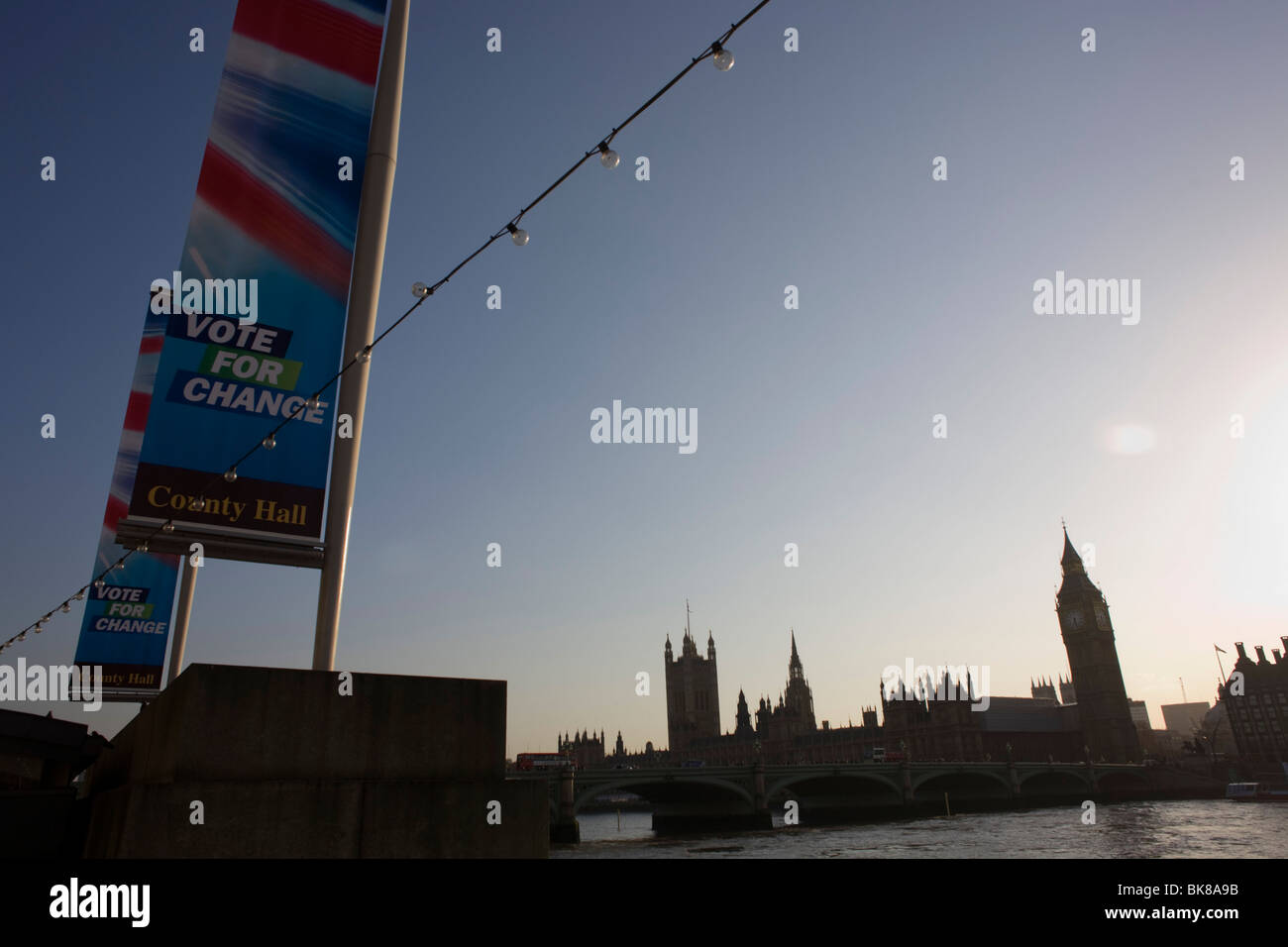 Conservative election banners with Vote for Change slogan hang hang ...
