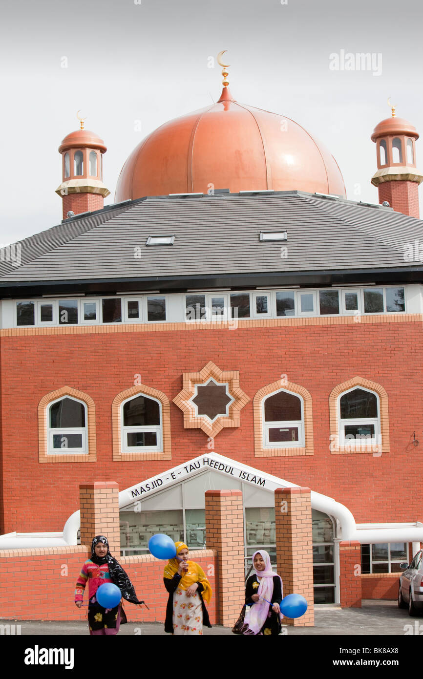 Asian girls outside a newly built mosque in Blackburn, Lancashire, UK ...