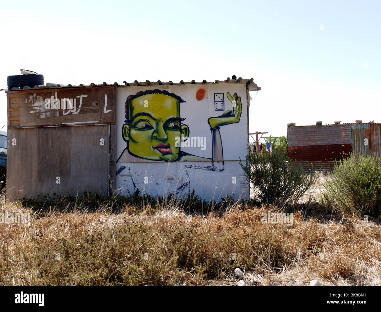 A painted shack or home on the Khayelitsha showing the square face of a ...