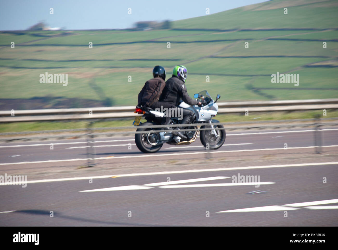 Bikers on the M62 motorway (near Outlane, Huddersfield Stock Photo - Alamy