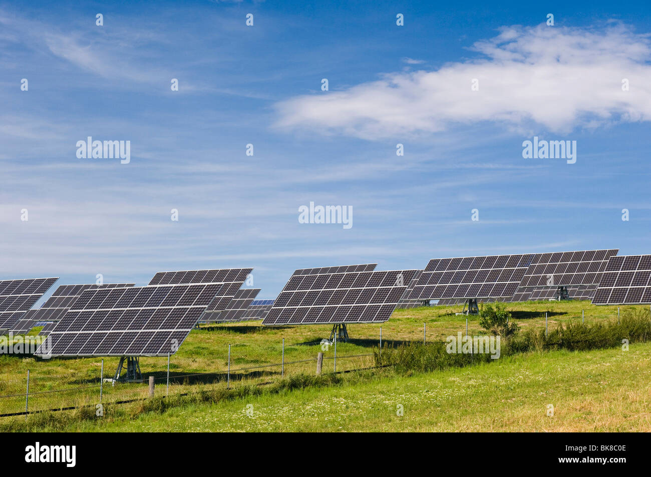 Outdoor photovoltaic facility, solar modules on a field, solar power ...