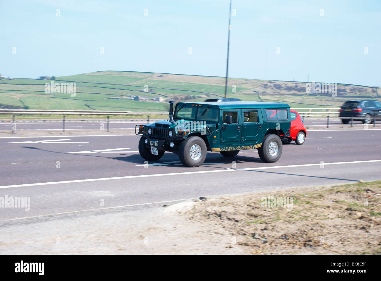 Green Humvee (Hummer) on the M62 motorway (near Outlane, Huddersfield ...