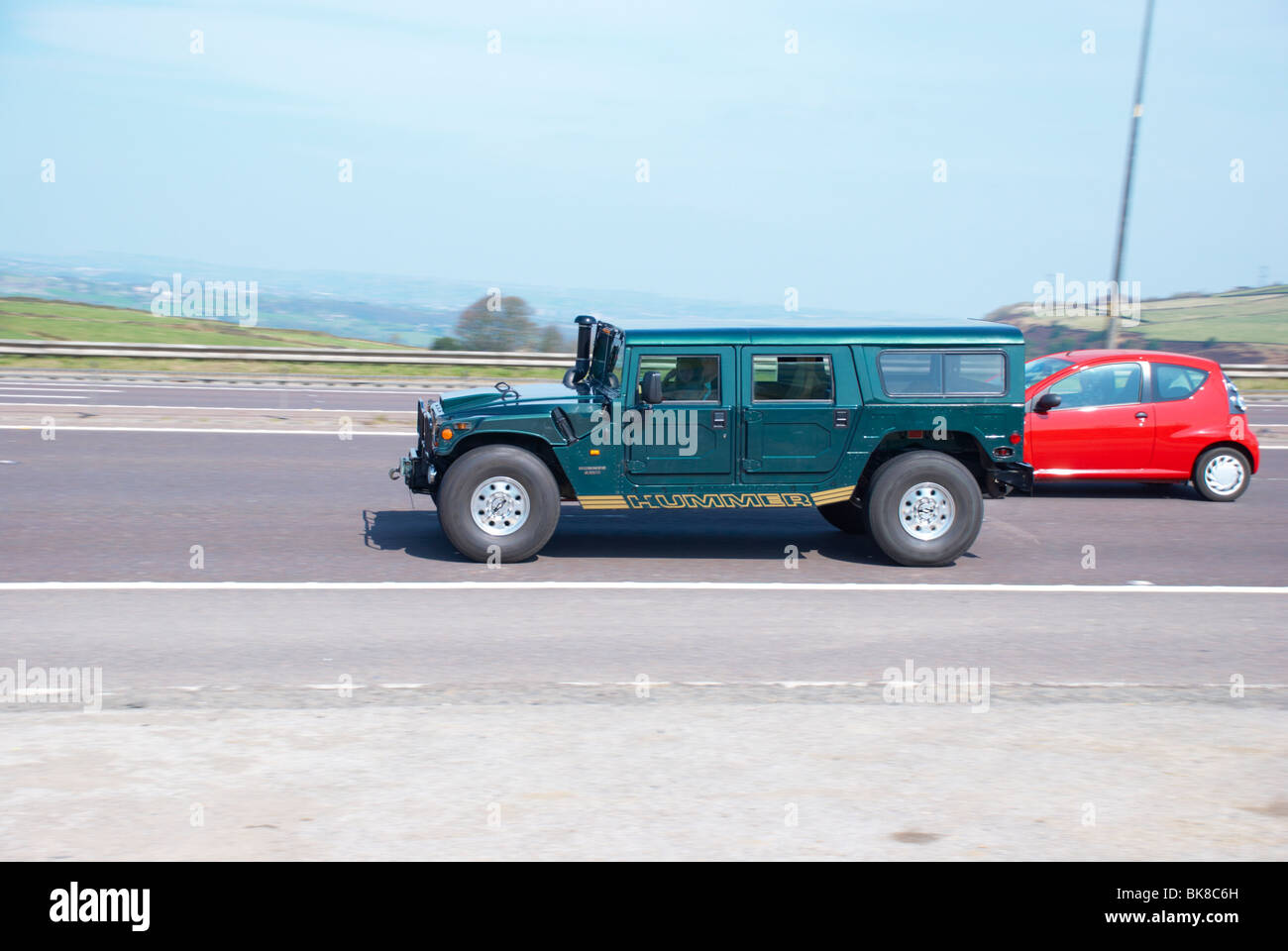 Green Humvee (Hummer) on the M62 motorway (near Outlane, Huddersfield ...
