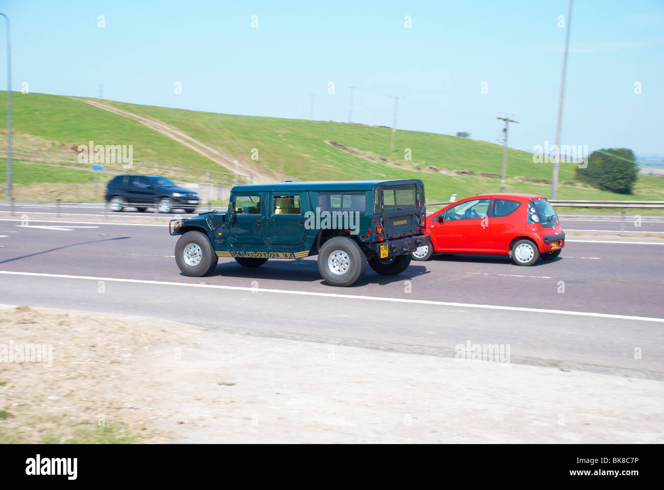 Green Humvee (Hummer) on the M62 motorway (near Outlane, Huddersfield ...