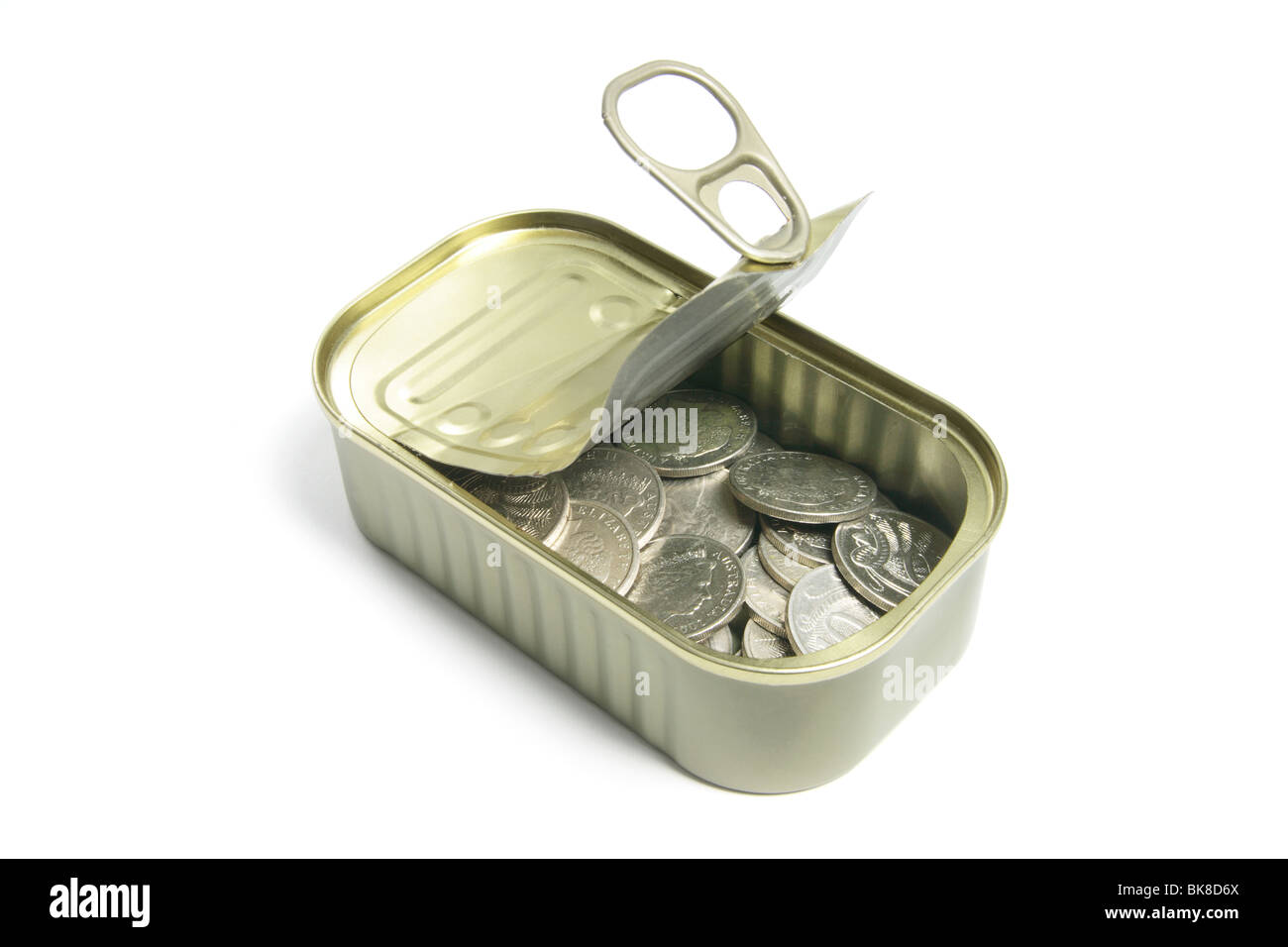 Coins in Tin Can Stock Photo - Alamy