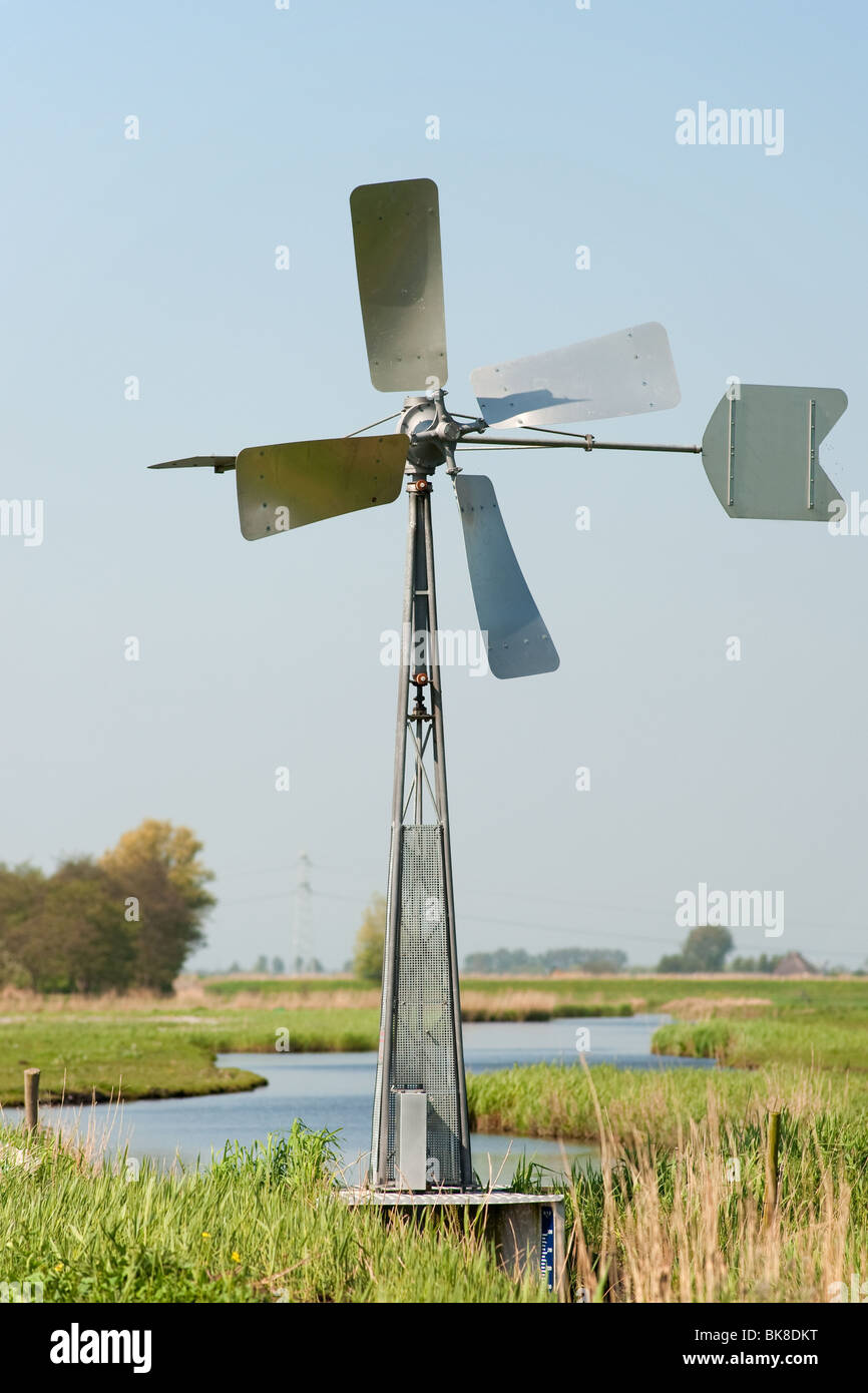 watermill in vertical Dutch landscape with meadows and ditch Stock ...