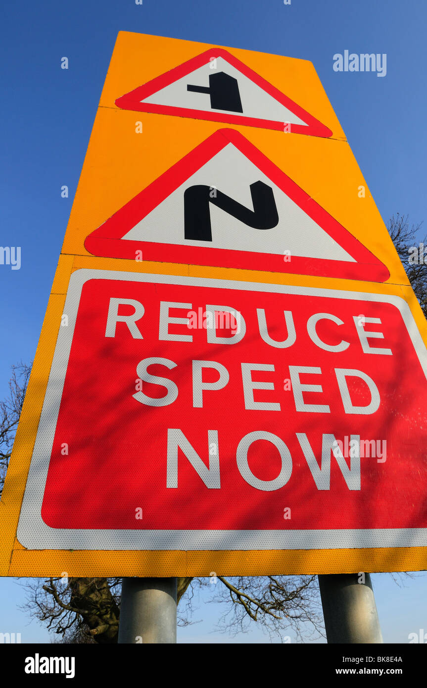 British road sign warning bends hi-res stock photography and images - Alamy