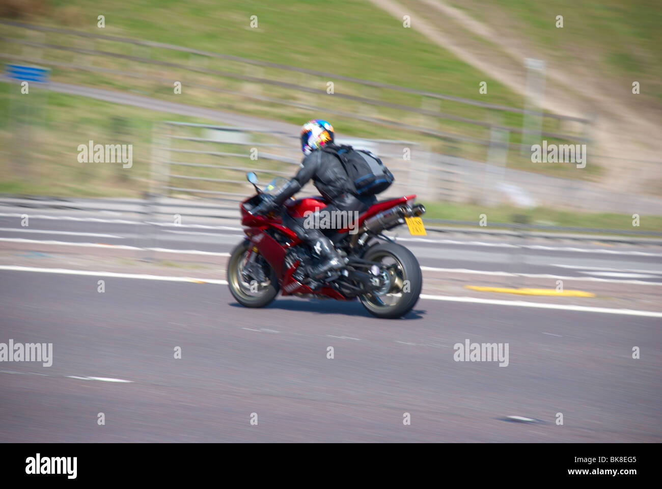 Biker on the M62 motorway (near Outlane, Huddersfield Stock Photo - Alamy