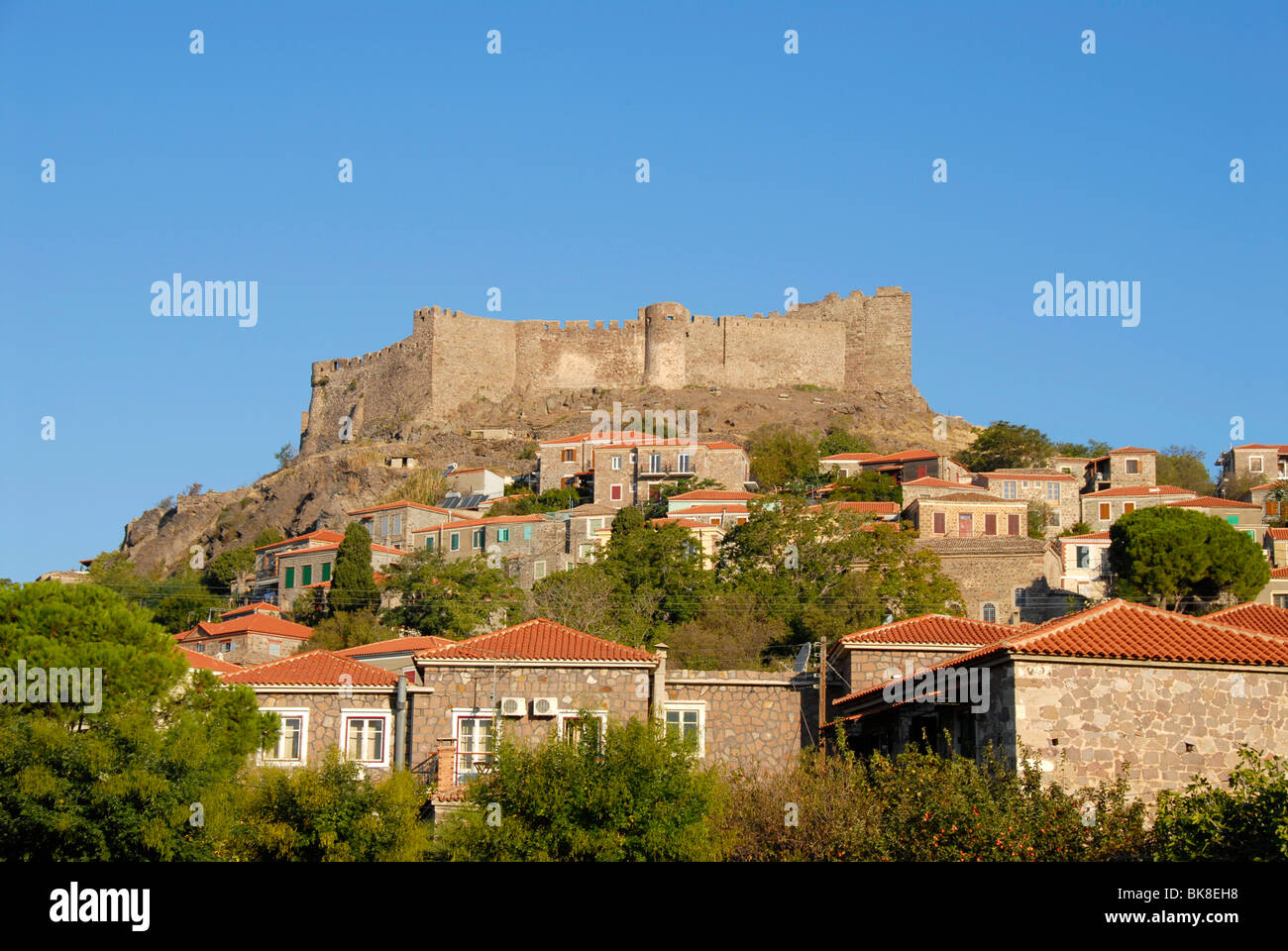 Fortress above the historic town centre of Mithymna, Molyvos, Molivos ...