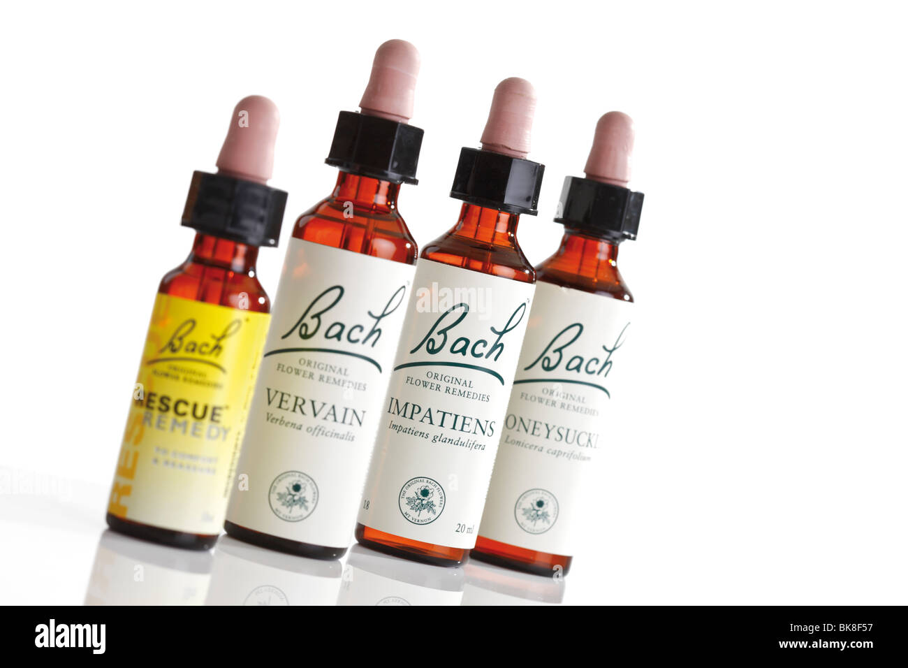 Bach flowers in stock bottles, flasks, drops Stock Photo - Alamy