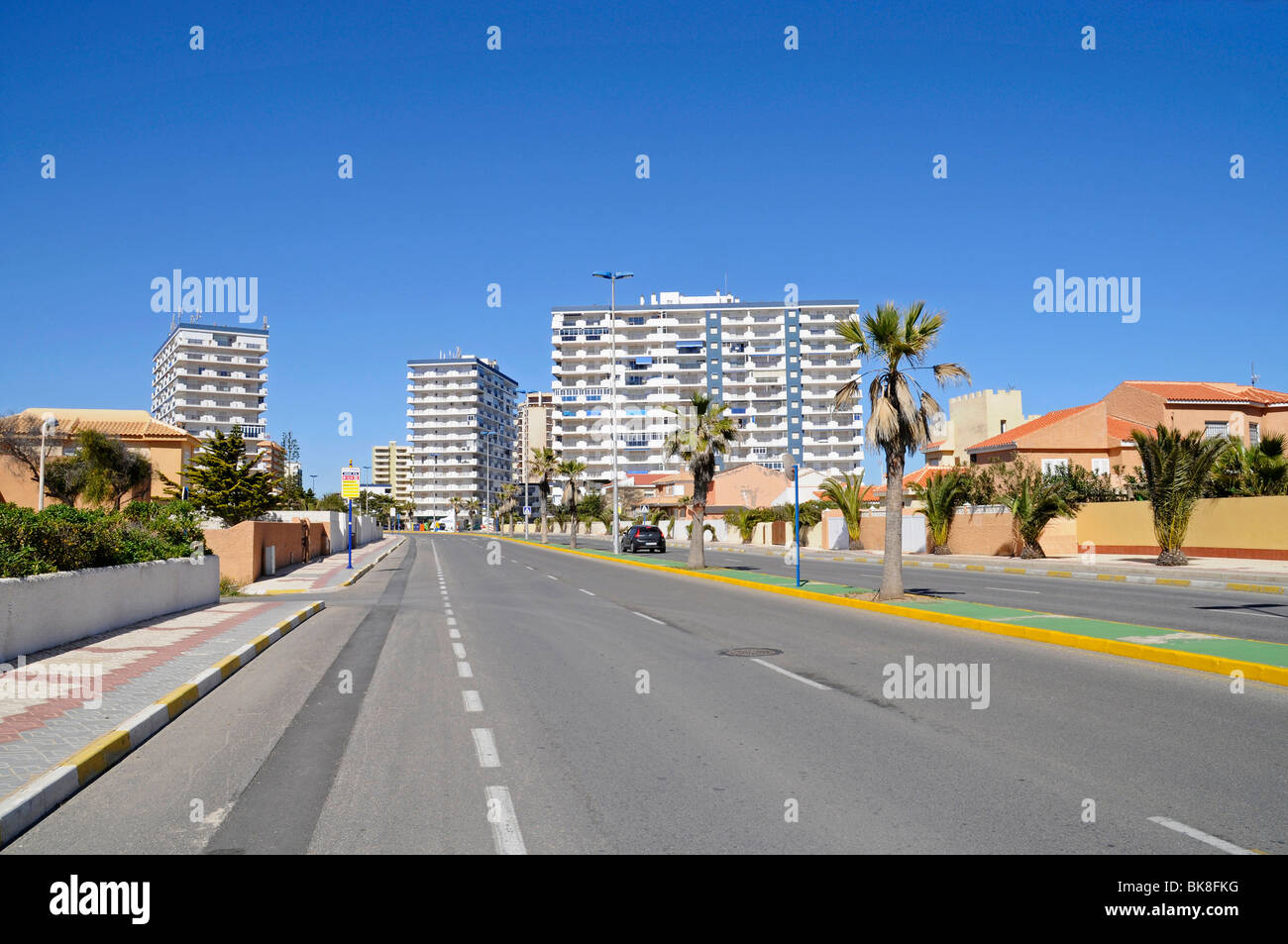 High-rise buildings, street, La Manga, Mar Menor, Murcia, Spain, Europe ...