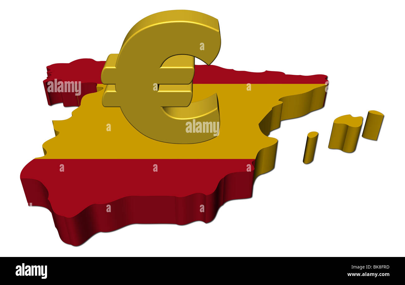 Spain map flag with Euro symbol illustration Stock Photo - Alamy