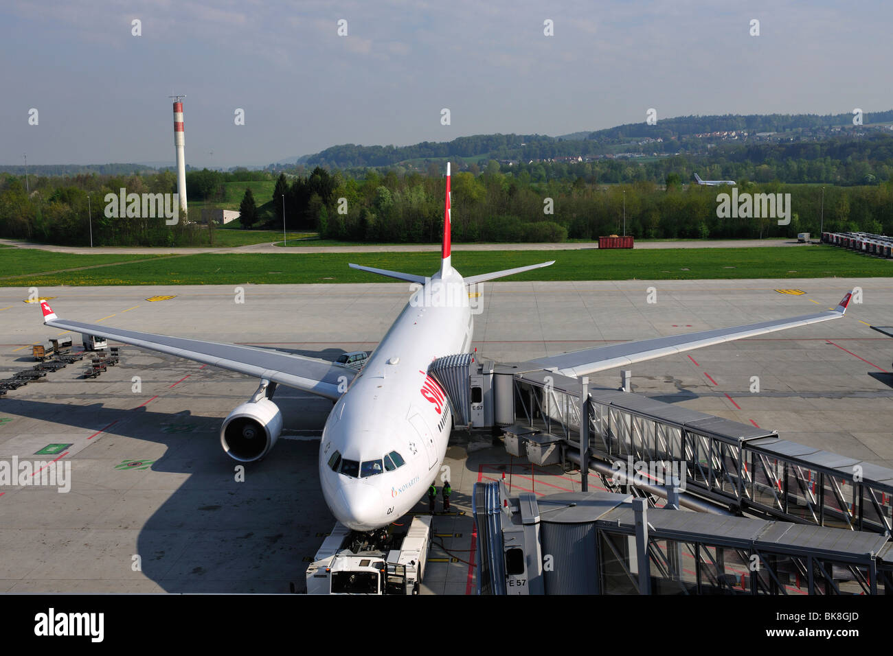 Aircraft at the finger dock in Kloten Airport, Zurich, Switzerland ...