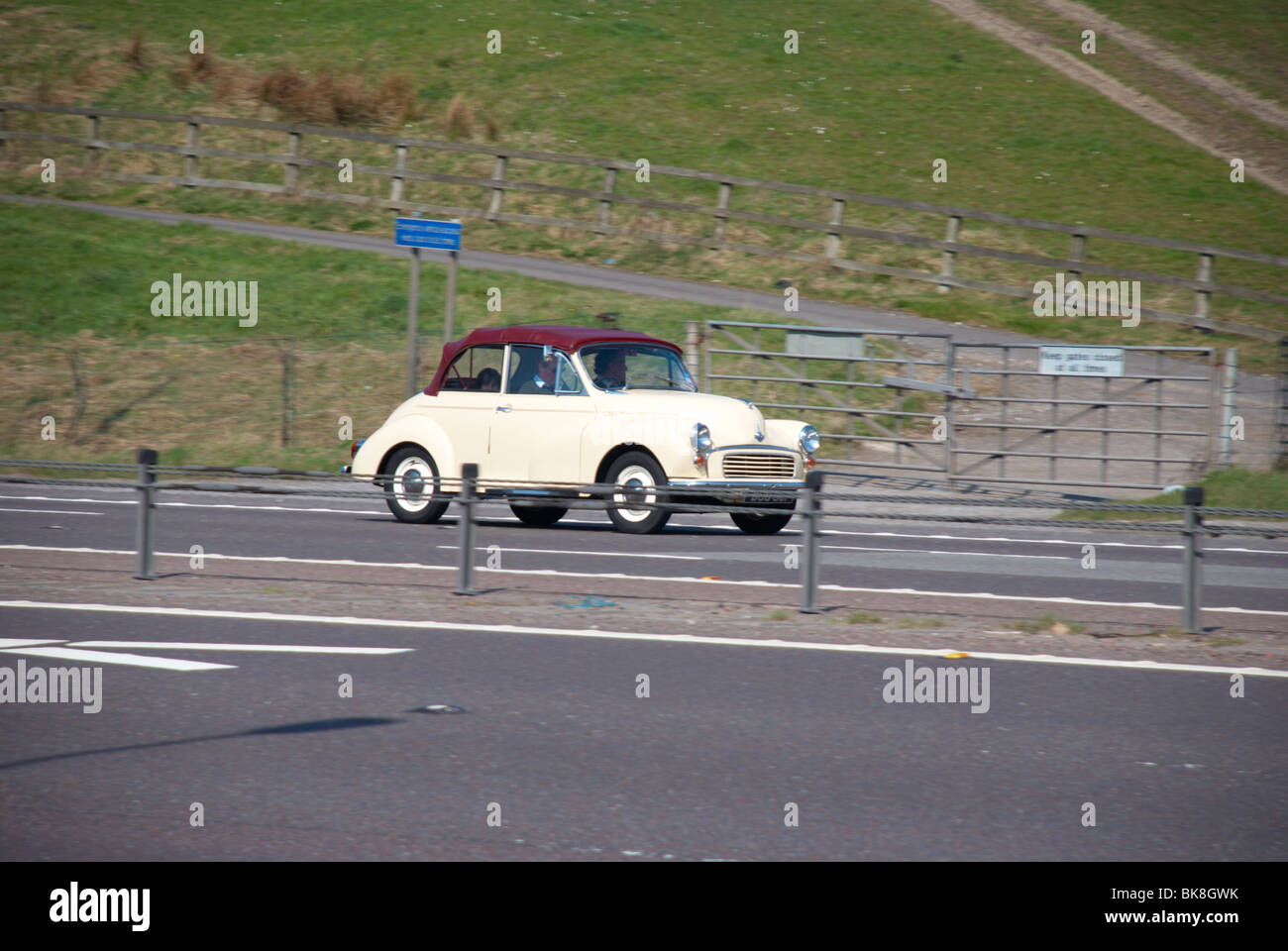 Classic car on the M62. Old morris minor Stock Photo - Alamy