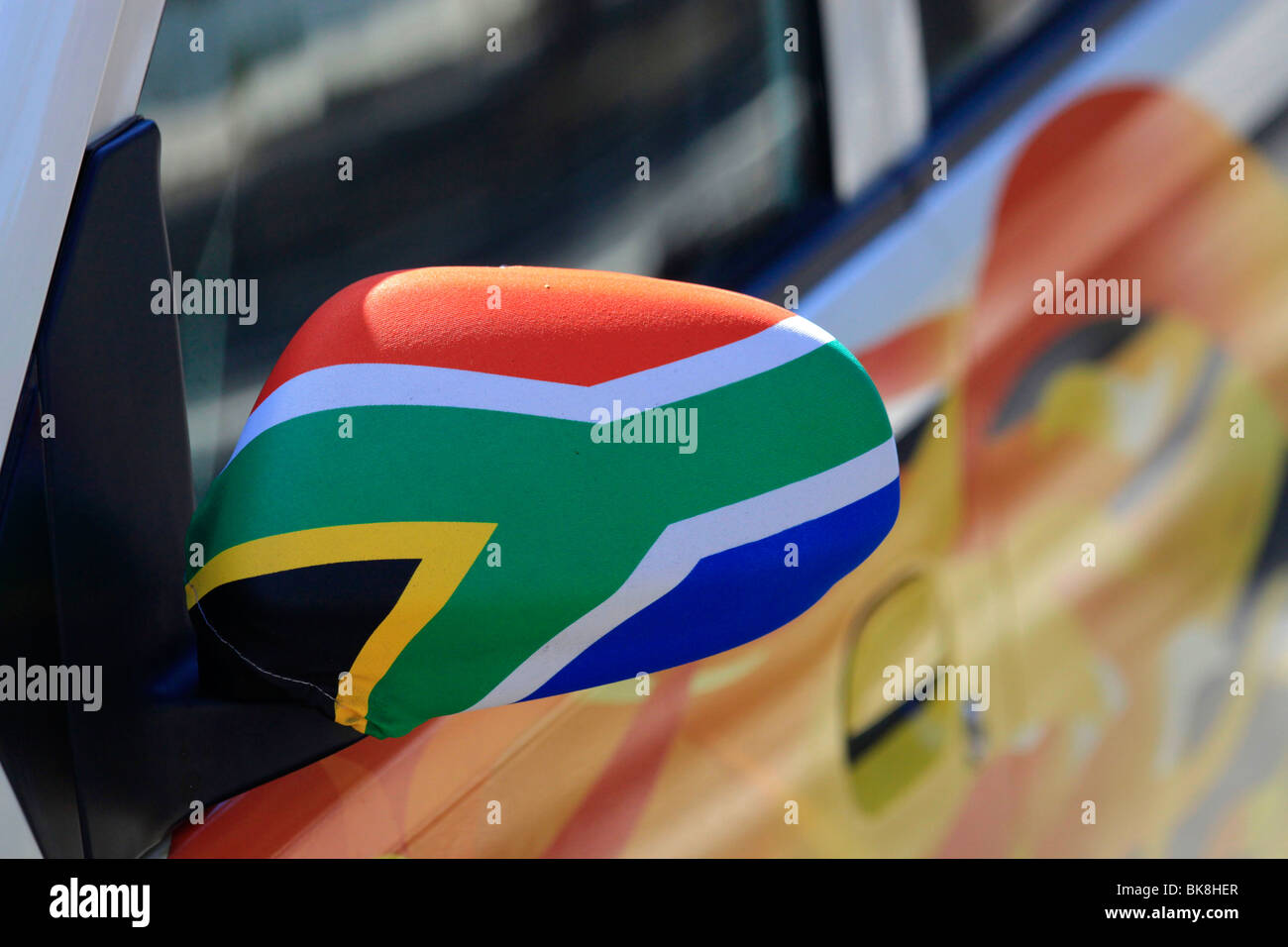 Side mirror cover with South African flag seen on cars in Cape Town ...