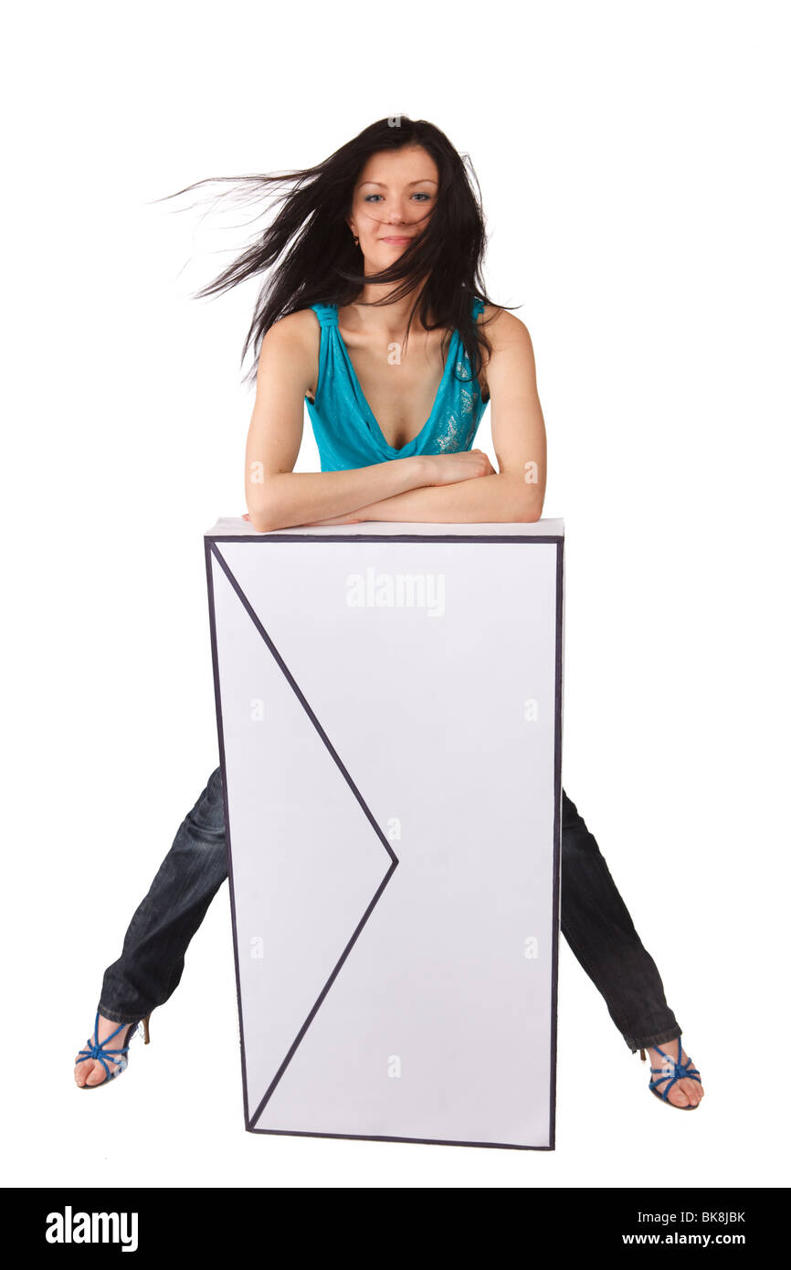 Girl with a big letter isolated over white background Stock Photo - Alamy