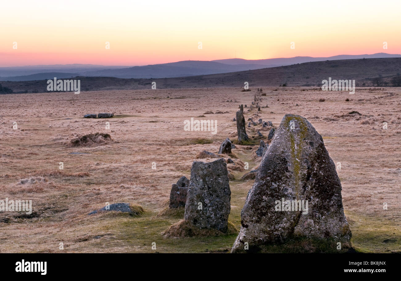 The Merrivale Stones, a Bronze age granite row near Tavistock Dartmoor ...