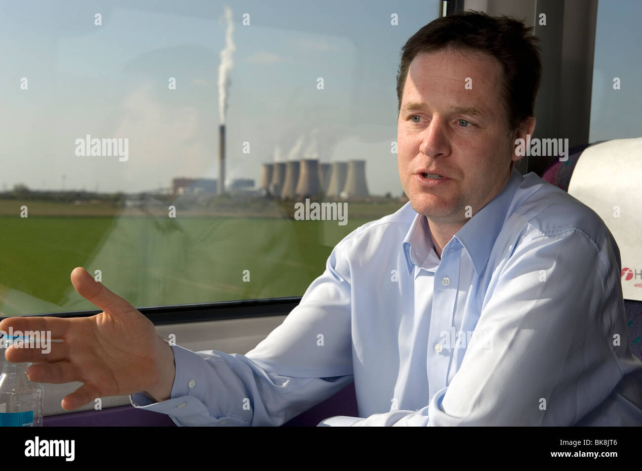 Lib dem leader Nick Clegg travelling by train from Hull to London with ...