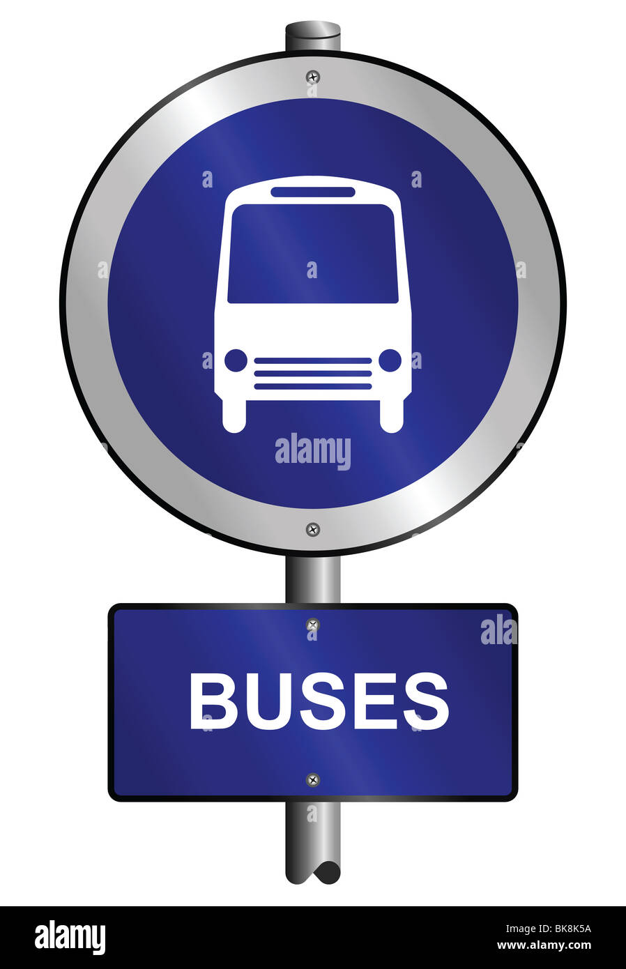 Buses graphic and text information sign mounted on post Stock Photo - Alamy