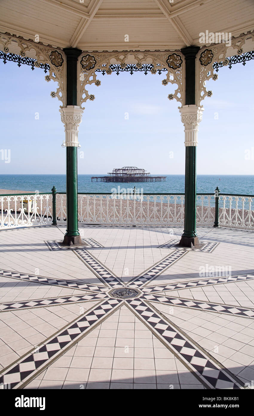 Bandstand on Brighton seafront with West Pier in background Stock Photo ...