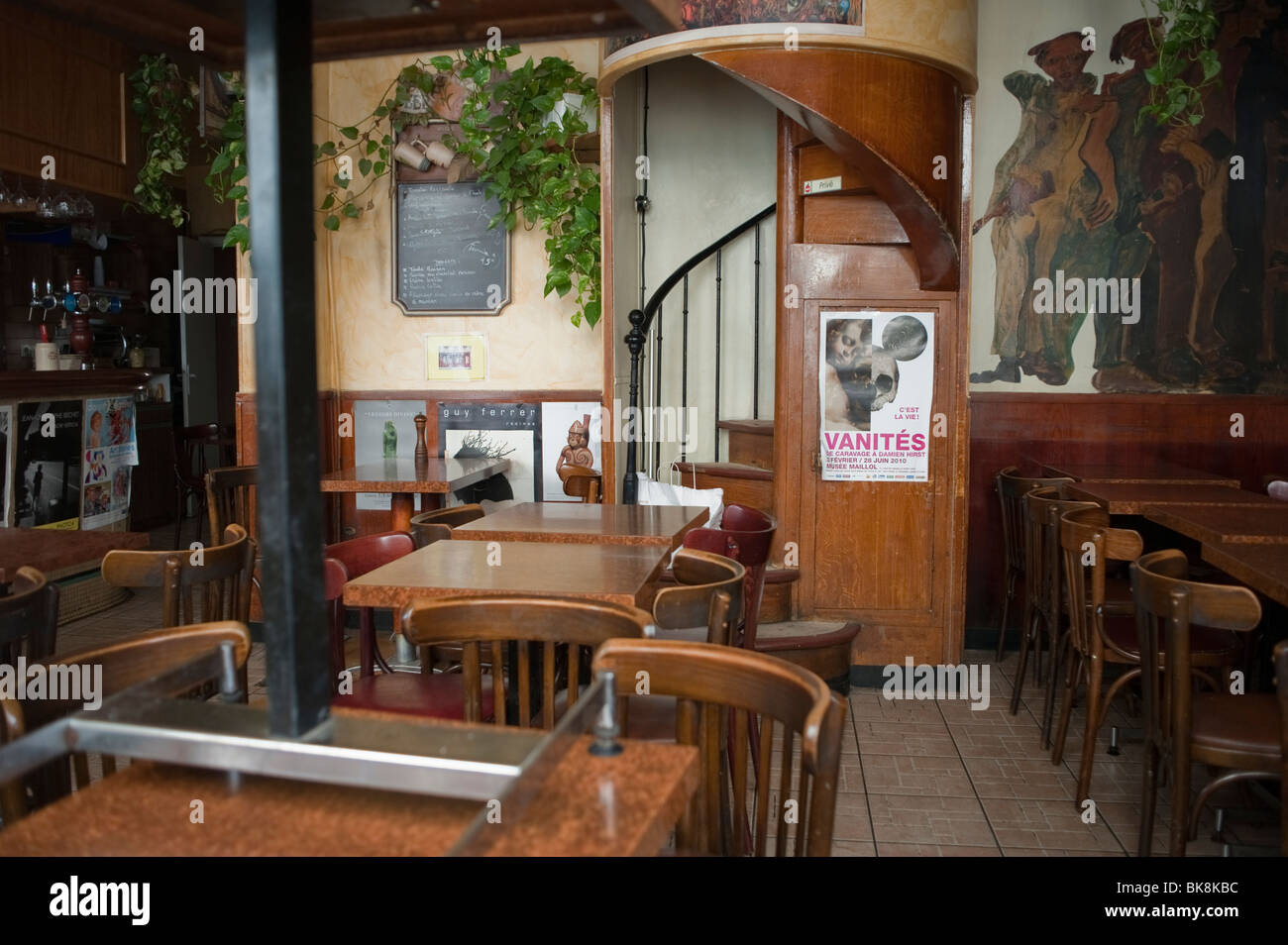 Paris, France, inside Empty Old Parisian Café Scene in Latin Quarter ...