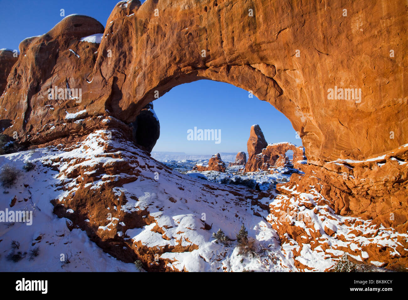 Turret Arch is viewed through the North Window in Arches National Park ...