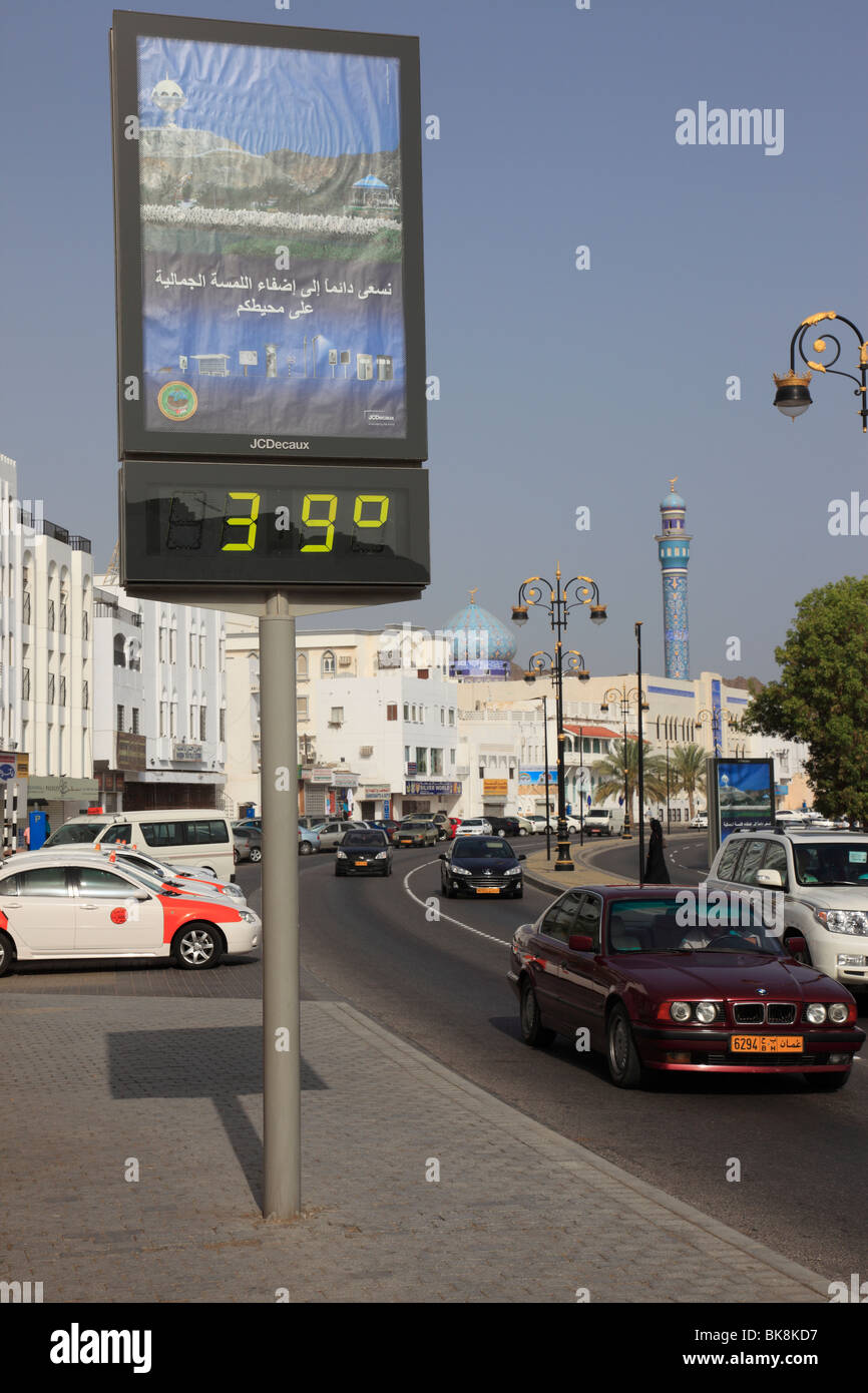 outside thermometer showing 39 degree Celsius temperature at the ...