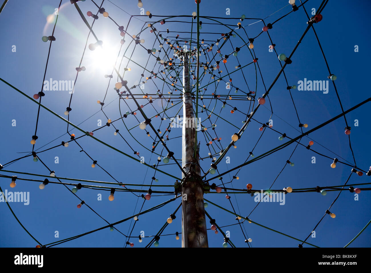 Artificial Christmas tree made of a steel frame with colorful light ...