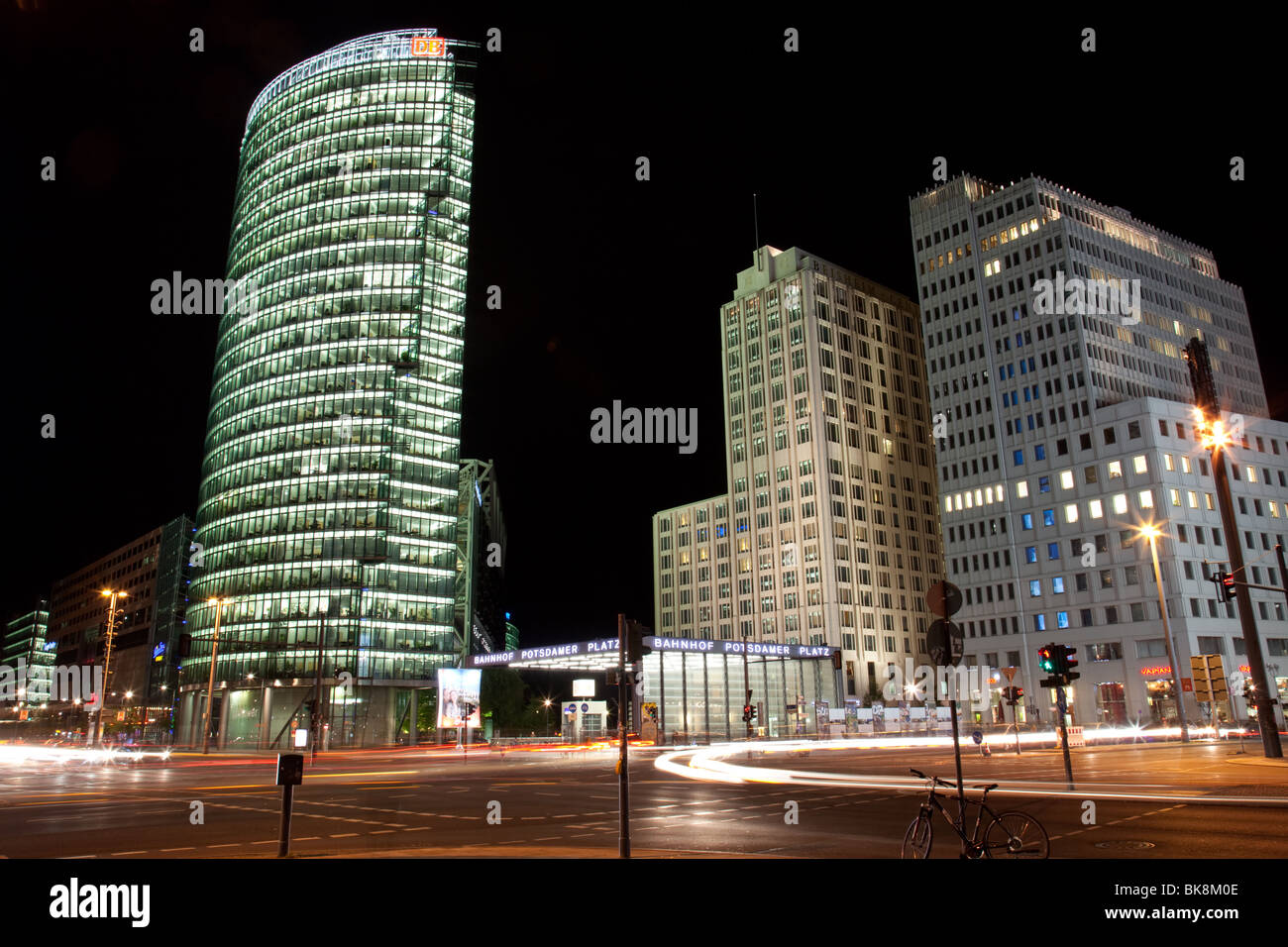 Potsdamer Platz square with illuminated buildings in Berlin, Germany ...