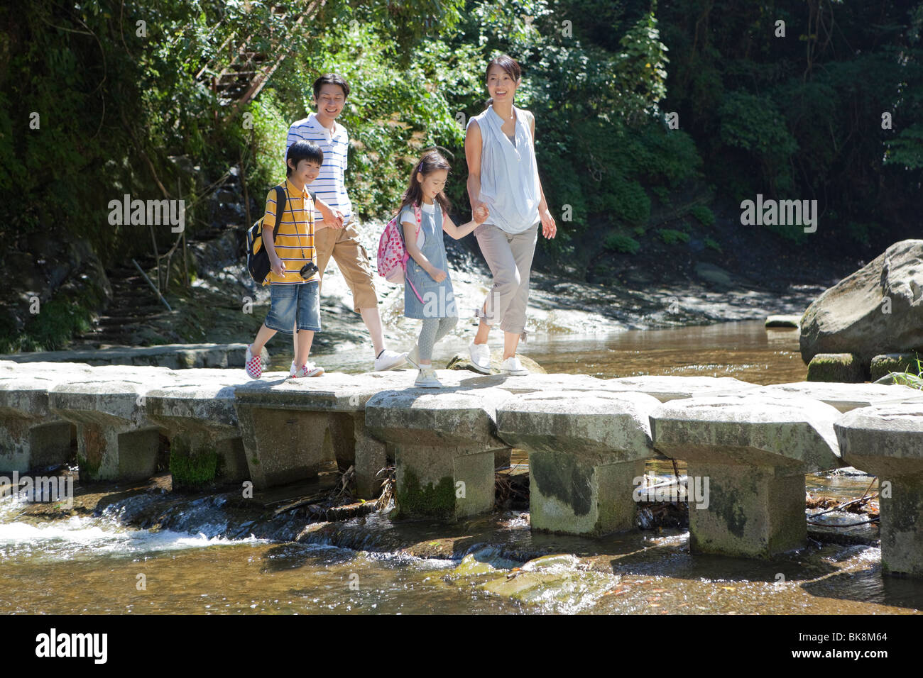 Family Crossing Bridge Stock Photo - Alamy
