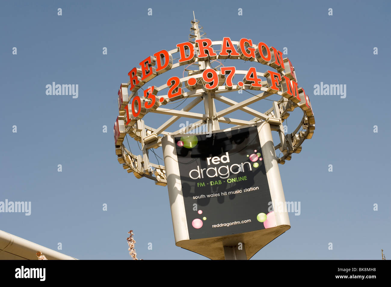 sign outside red dragon centre Cardiff Bay Wales Stock Photo - Alamy