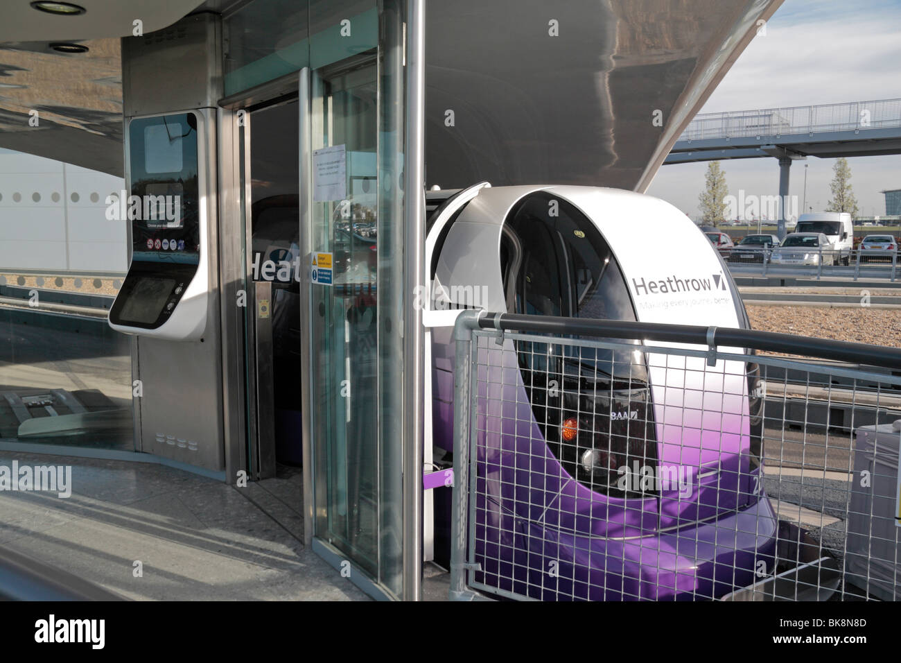 A Personal Rapid Transport (PRT) pod waiting at a car park station at ...