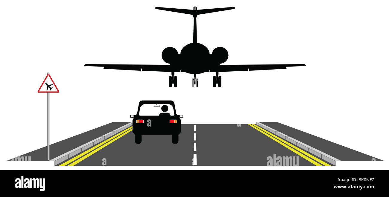 Vector of low flying aircraft over road warning sign Stock Photo - Alamy