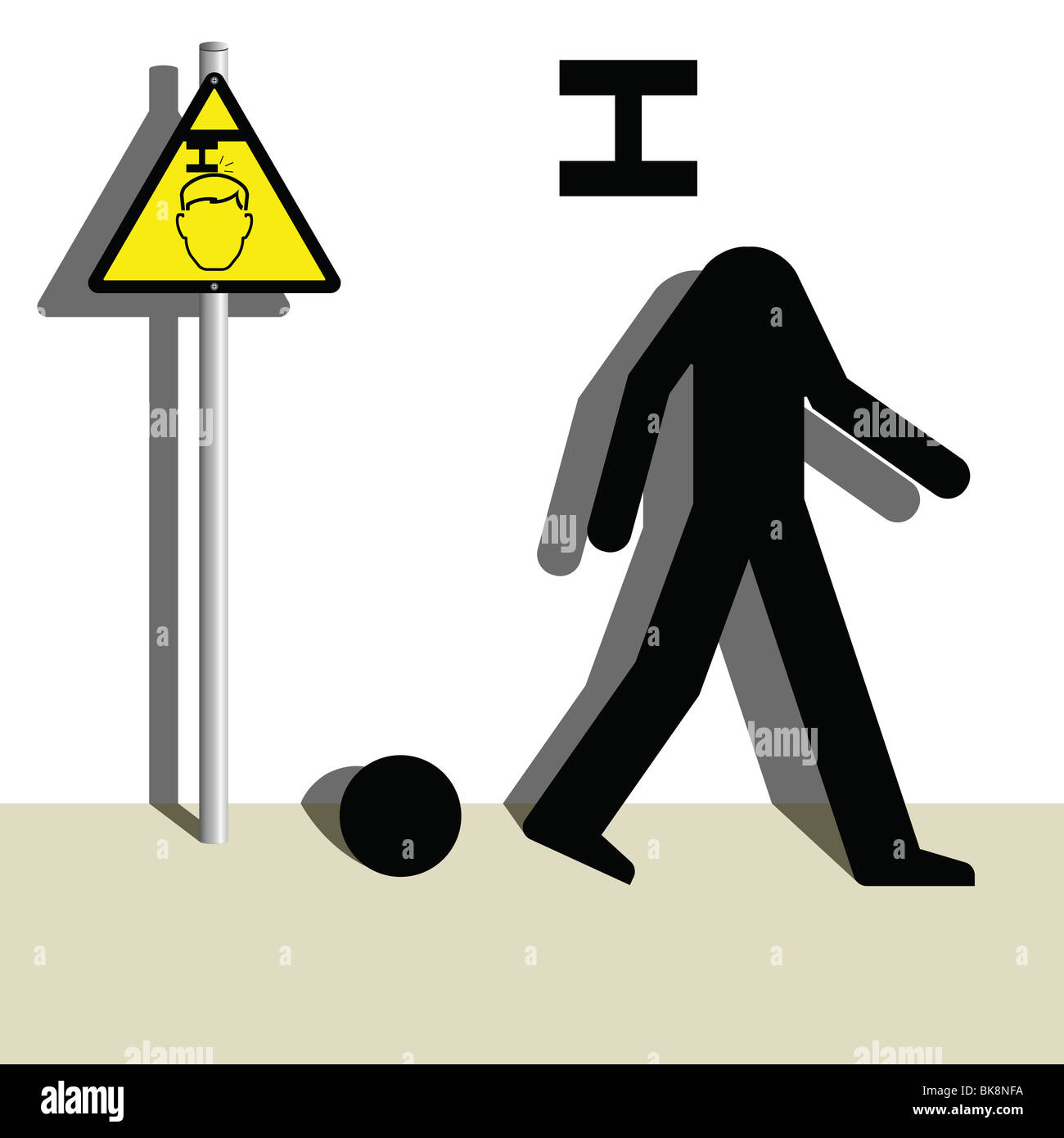 Vector of mind your head sign and comical accident Stock Photo - Alamy