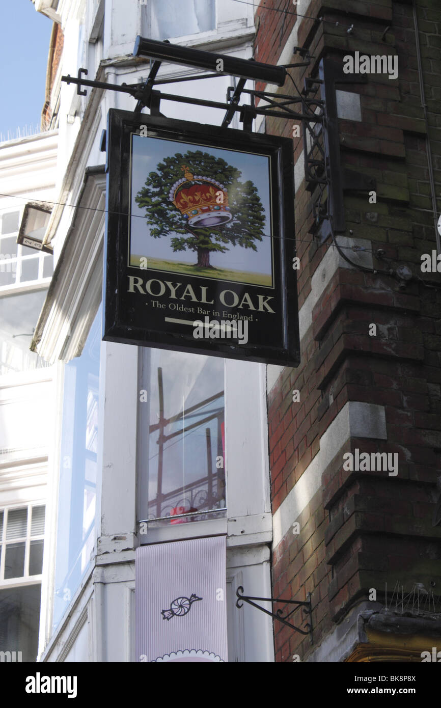 Pub sign for Royal Oak oldest bar in England at Winchester Stock Photo ...