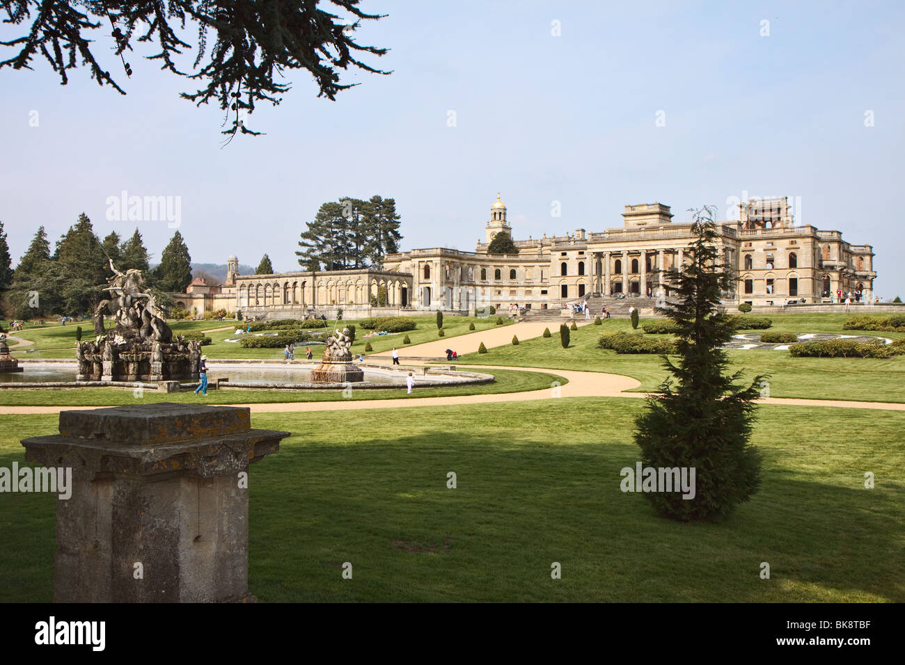 Witley Court ruins formal gardens and classical fountains Stock Photo ...