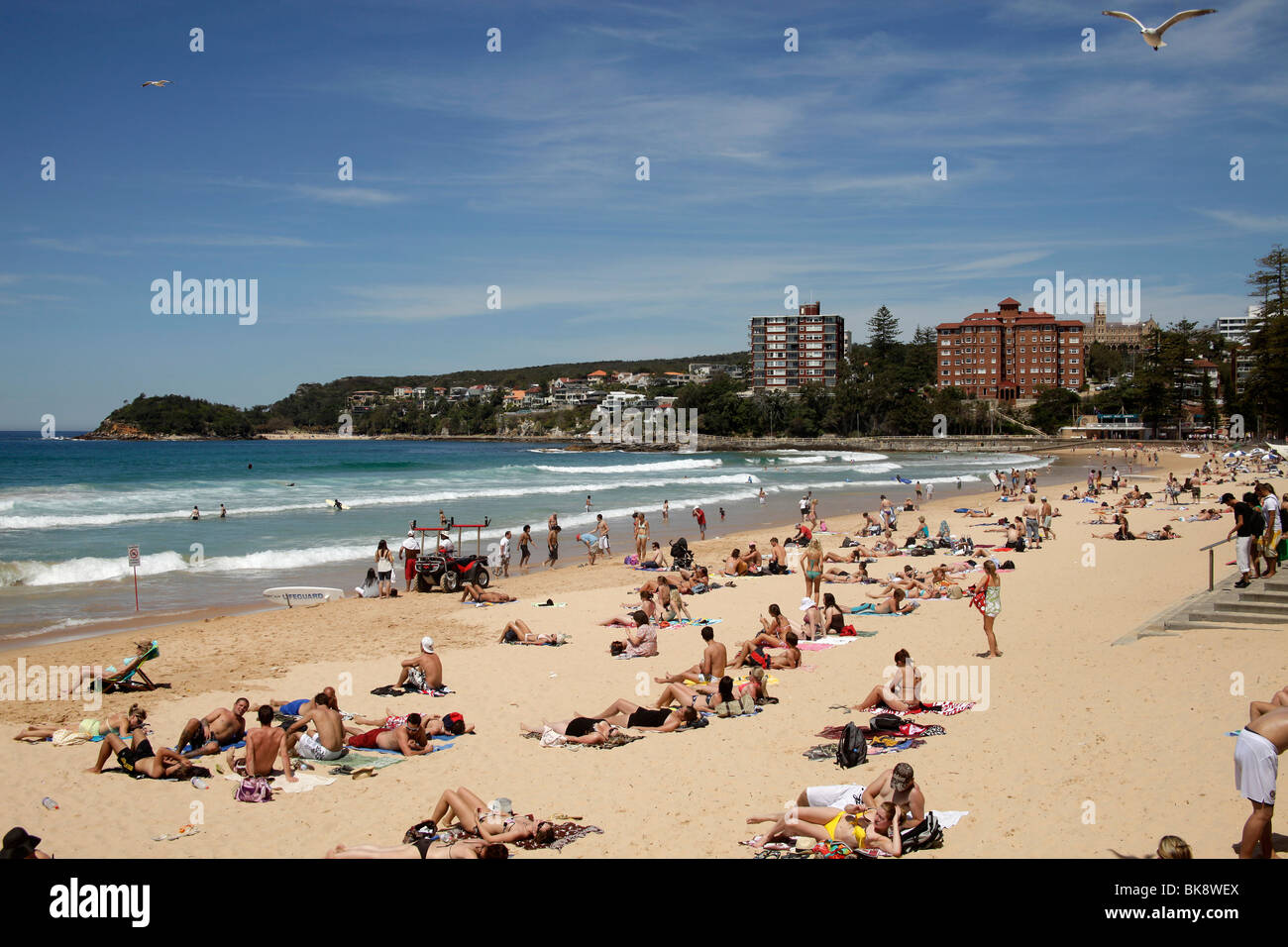 sunbathers at the beach in Manly, suburb of northern Sydney, New South ...