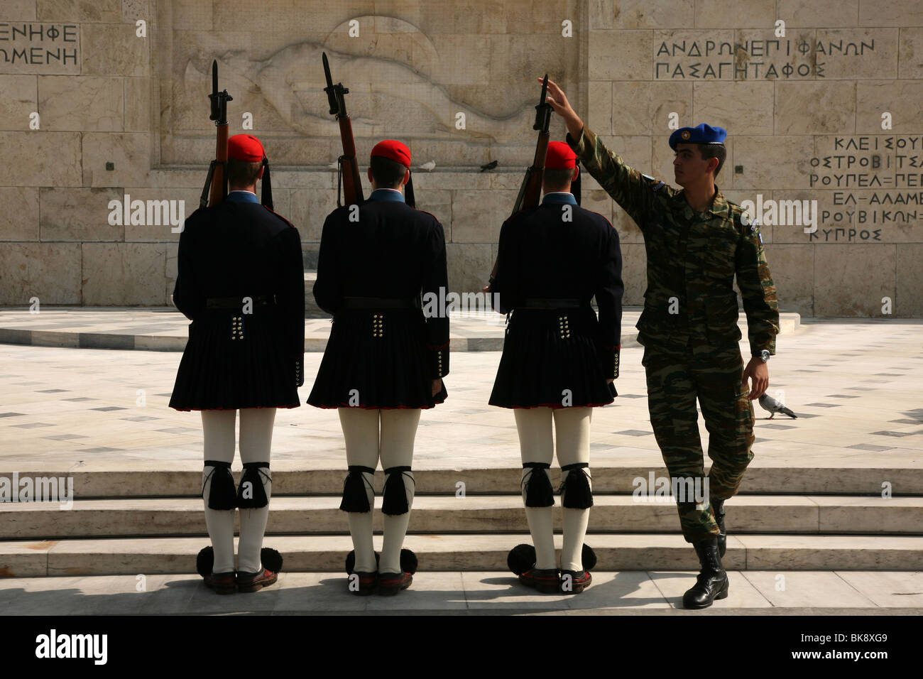 Changing the Evzones Guard in front of the Tomb of the Unknown Soldier at Syndagma square in ...