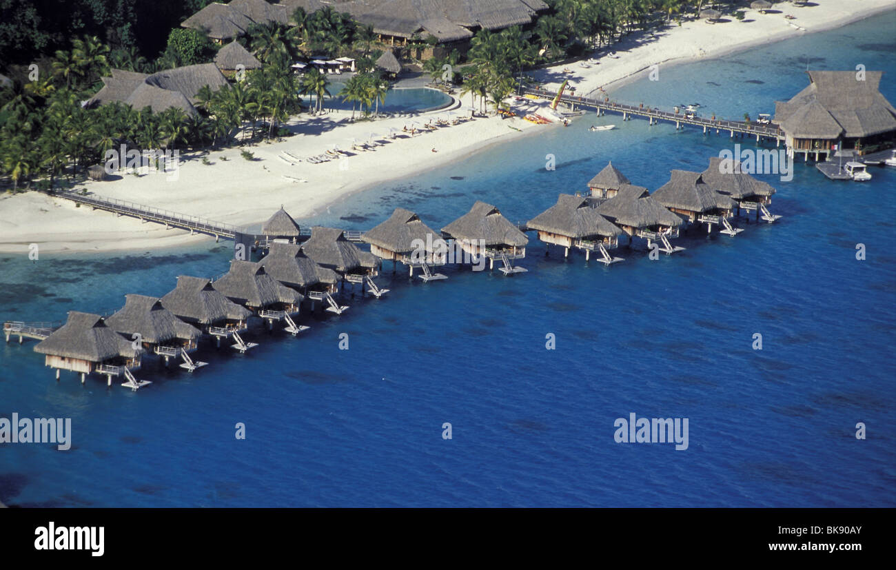 Beach huts in the sea, Bora Bora, Society Islands, French Polynesia ...