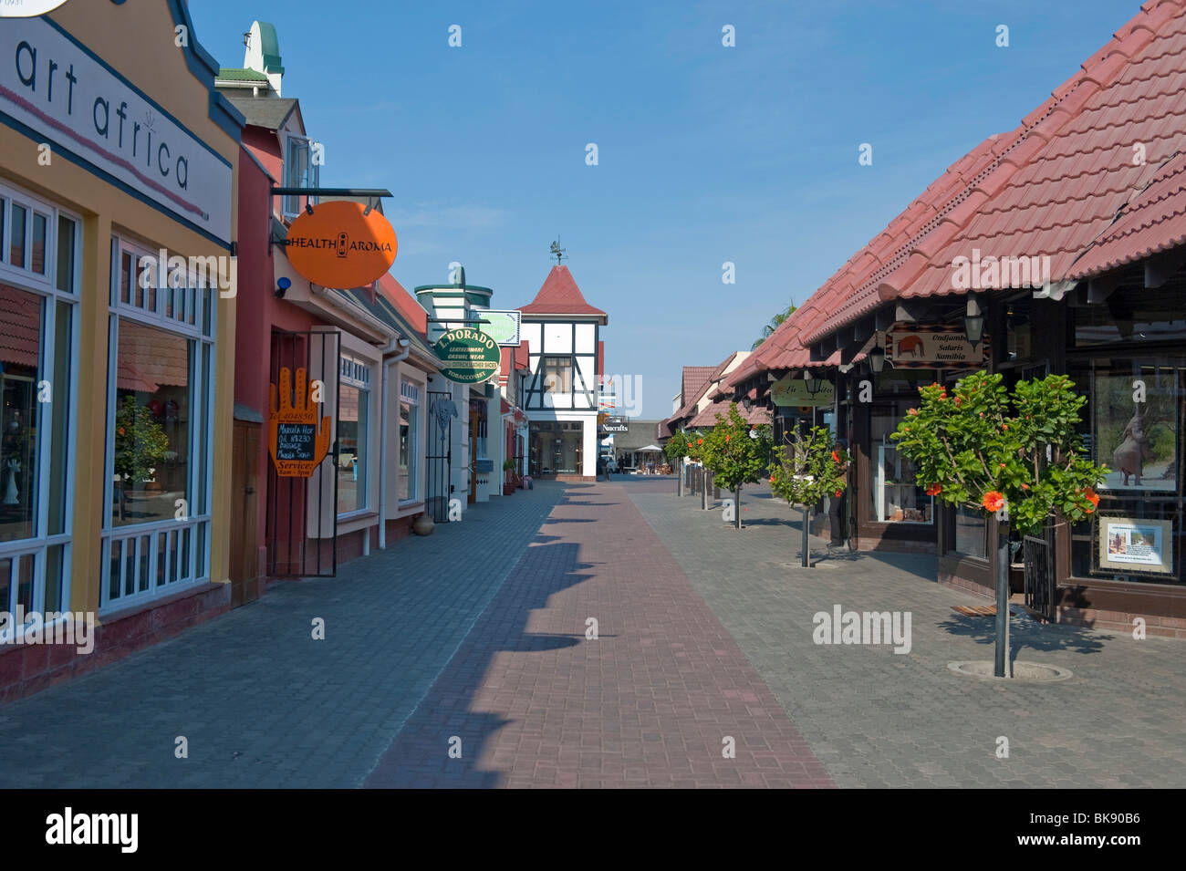 Shopping precinct on Woermann Street in Swakopmund, Namibia Stock Photo ...