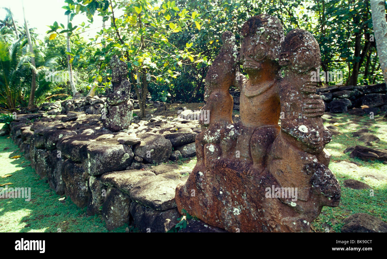 Stone statue on the beach, Nuku Hiva, Marquesas Islands, French ...